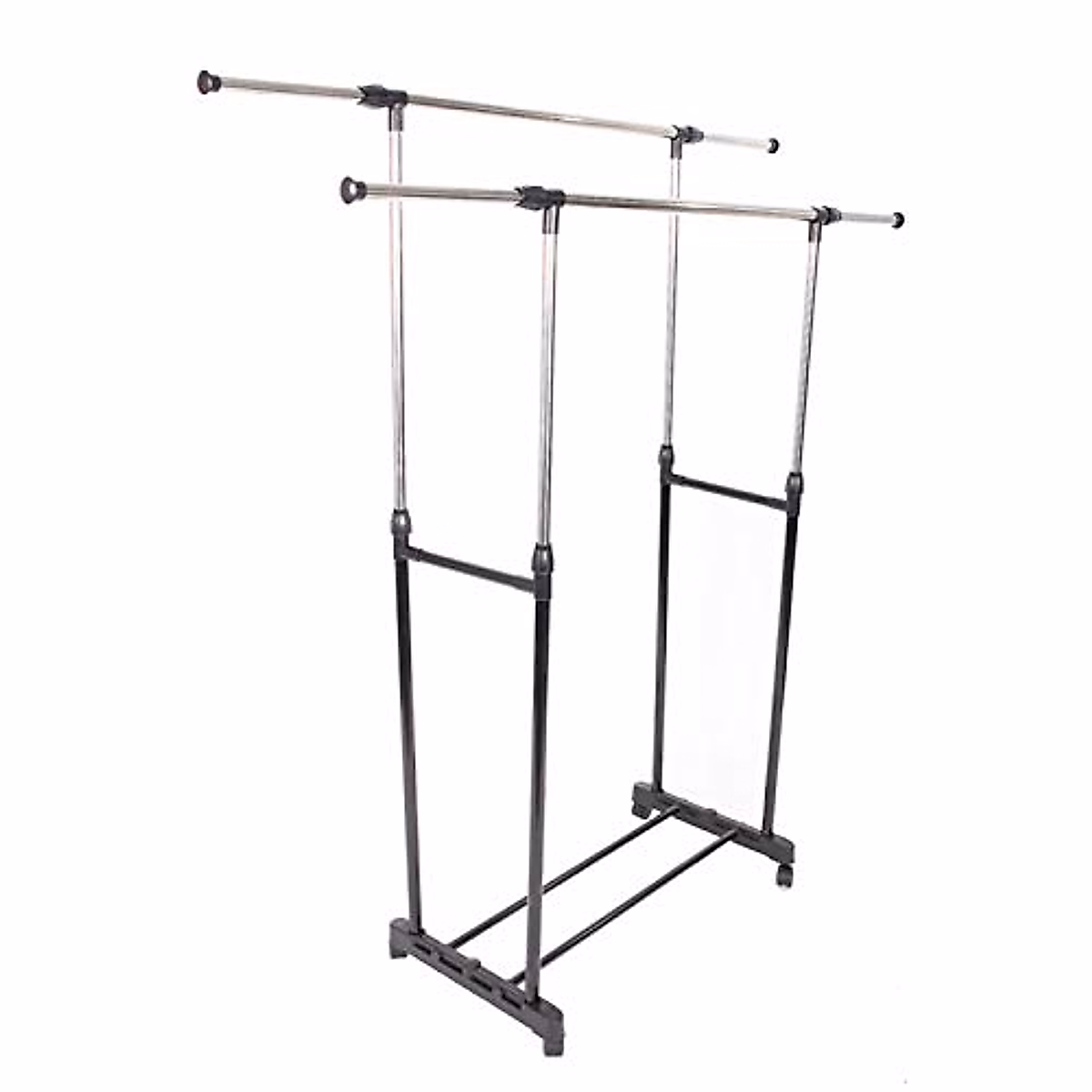 Vasitelan Standard 2 Double Rod Clothing Metal Garment Rack for Hanging Clothes, Rolling Clothes Organizer on Lockable Wheels Mobile (Style 2)