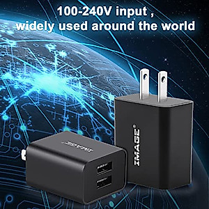 USB Charger, IMAGE 2 Packs USB Travel Charger with Dual Port, 5V/2A 10W Output Power, UL Approval Charger Adapter for Most USB Equipment