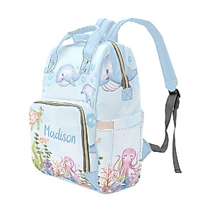 Yeshop Cute Sea Ocean Animal Personalized Diaper Bag Backpack Tote with Name Custom Travel Nappy Mommy Bag Backpack for Baby Girl Boy Gift 10 83inch 6 69inch 15inch