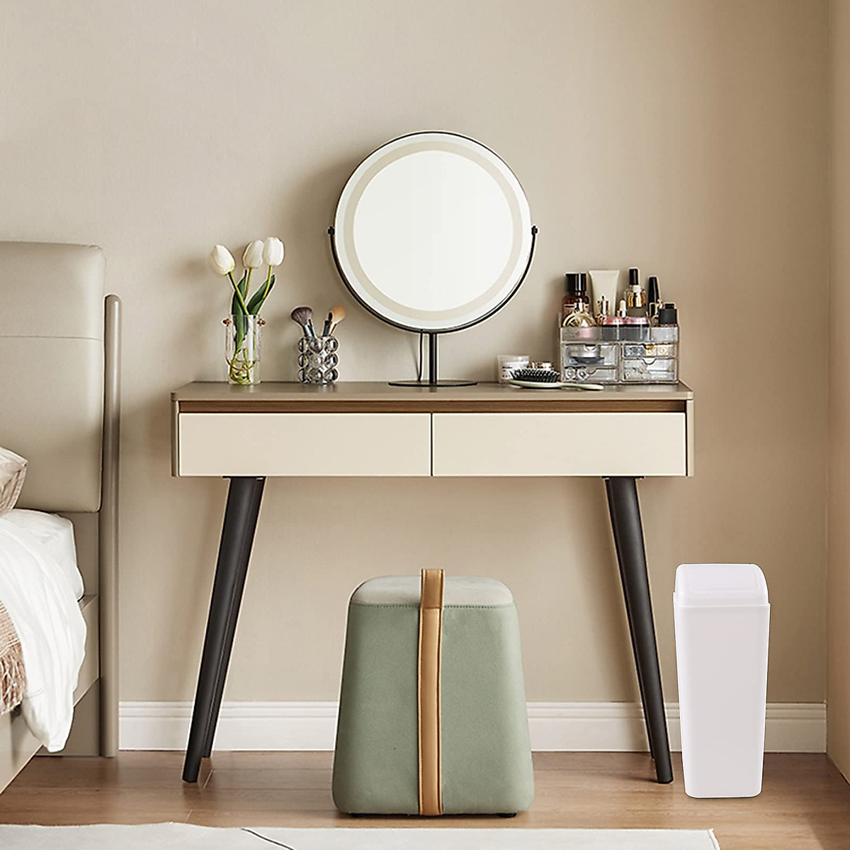 Morcte 3.5 Gallon Plastic Small Garbage Bin with Swing-top Lid, Swing Lid Trash Can, White