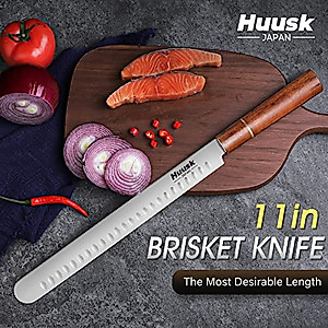Huusk Slicing Knife 11 Inch Brisket Carving Knife for Meat, Japan Knife with Wood Handle Japanese AUS-10 Steel Super Sharp Long Knife for Meats Ribs Roasts