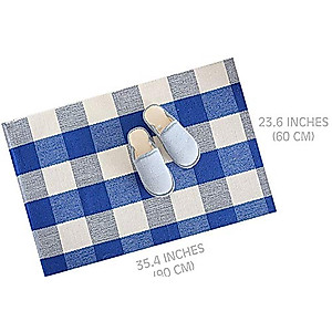 Buffalo Check Rug, Blue and White Plaid Rug Moven Doormat Washable Porch Kitchen Area Rugs,Decoration for Indoor & Outdoor Entryway, Patio, Kitchen,Laundry (23.5"×35.4") (Blue&White)