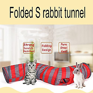 Tfwadmx Rabbit Tunnel and Tube Collapsible Bunny Tunnel Toys Small Animal Acitivity Hideout with 3 Pack Chew Grass Ball for Guinea Pig Chinchilla Ferret Cat Hamster Rat