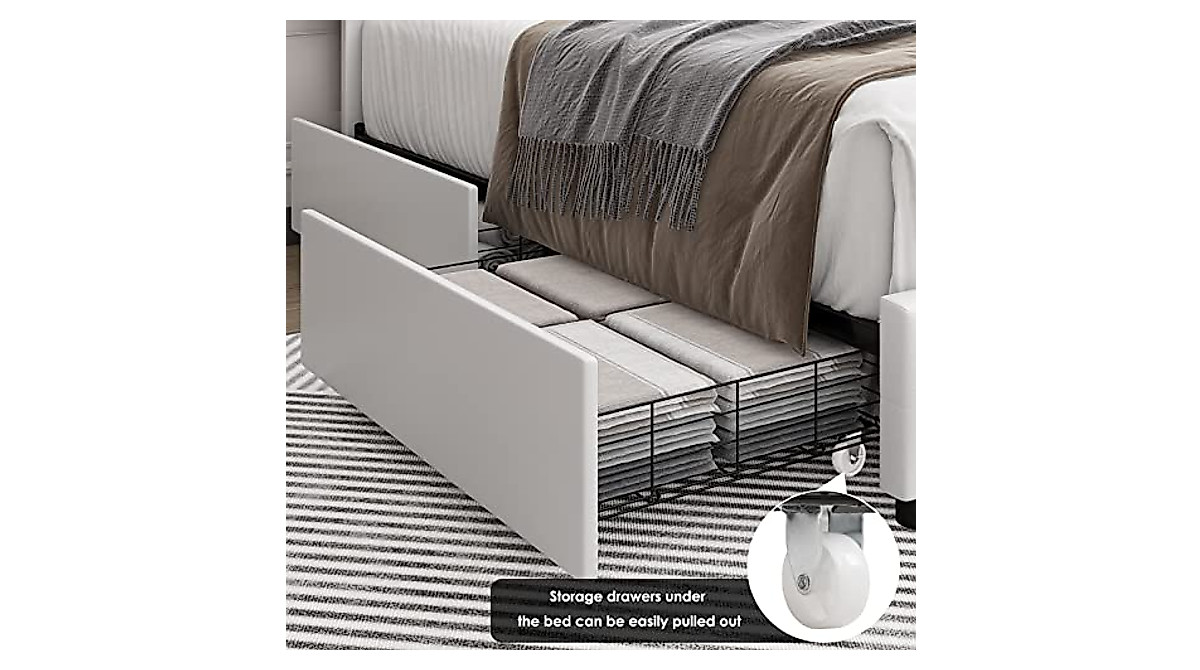 Keyluv Modern Upholstered Bed with 4 Drawers