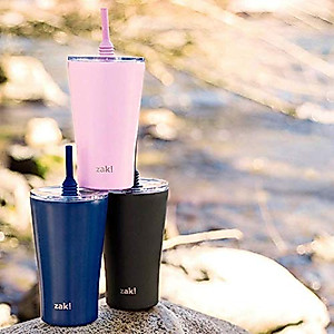 Zak Designs Alfalfa Stainless Steel Vacuum Insulated Double Wall Tumbler with Flexible Silicone Straw, Travel Tumbler with Splash Proof Lid Keeps Drinks Cold (18/8 SS, 20oz, Lilac)