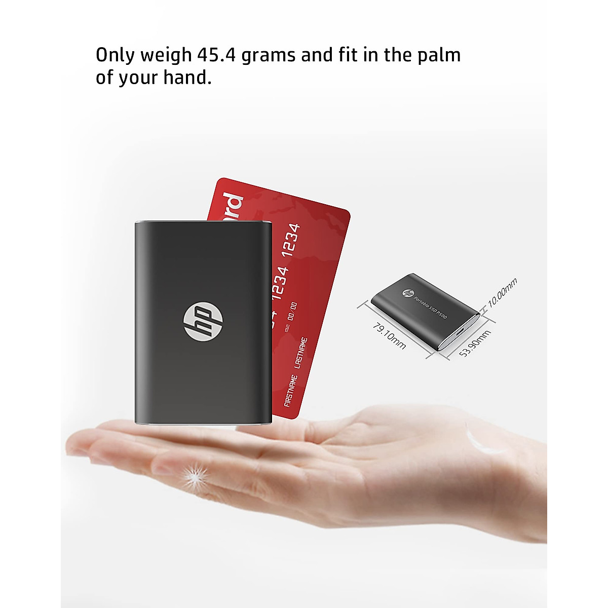 HP P500 Portable SSD 1TB - USB 3.2 Gen 1 Type C, USB- External Solid State Hard Drive - Up to 420MB/s, Black - 1F5P4AA#ABC