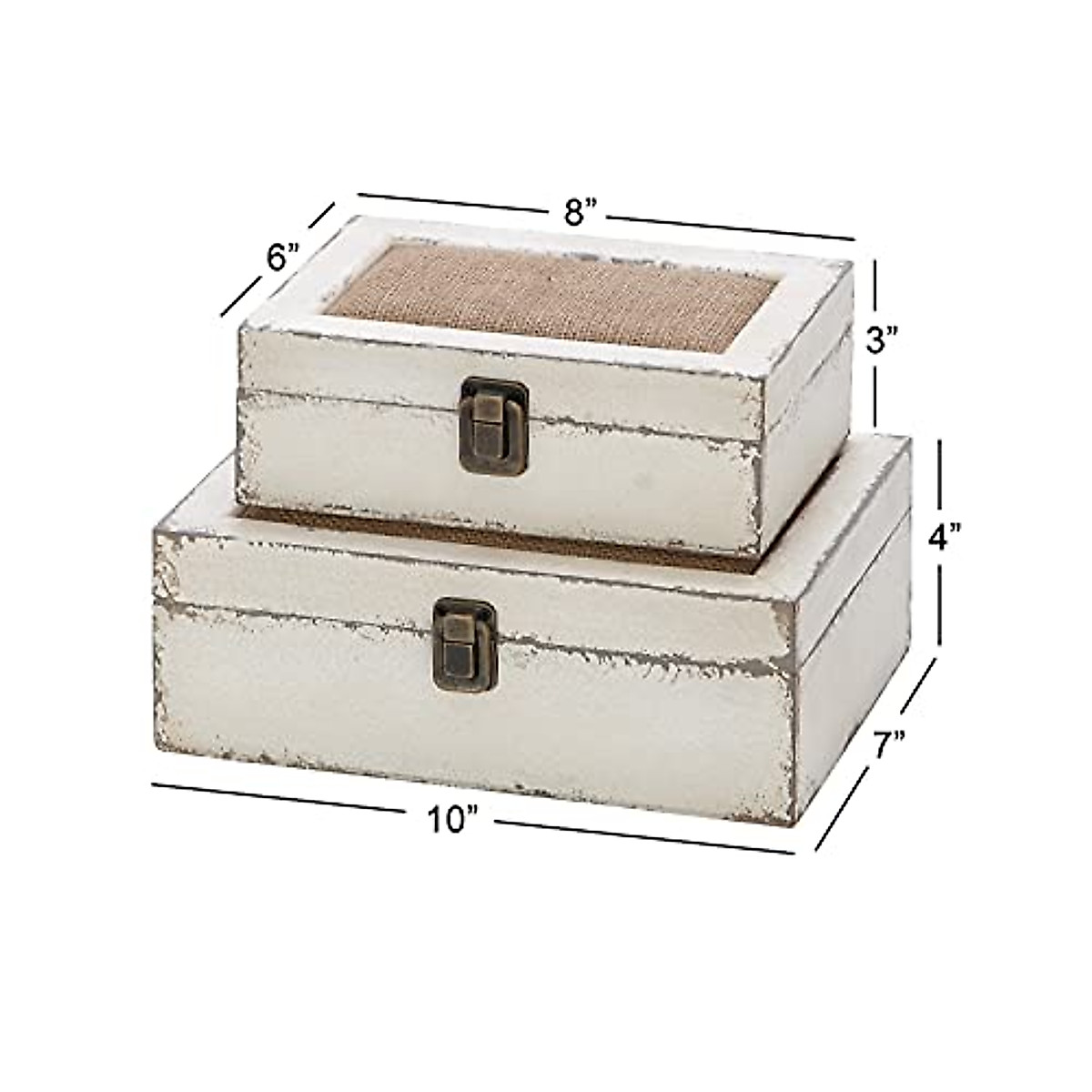 Deco 79 Farmhouse Wood Rectangle Box, Set of 2 10", 8"W, White