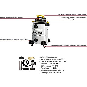 Stanley SL18156 Stainless Steel Wet/Dry Vacuum Cleaner, 10-Gallon