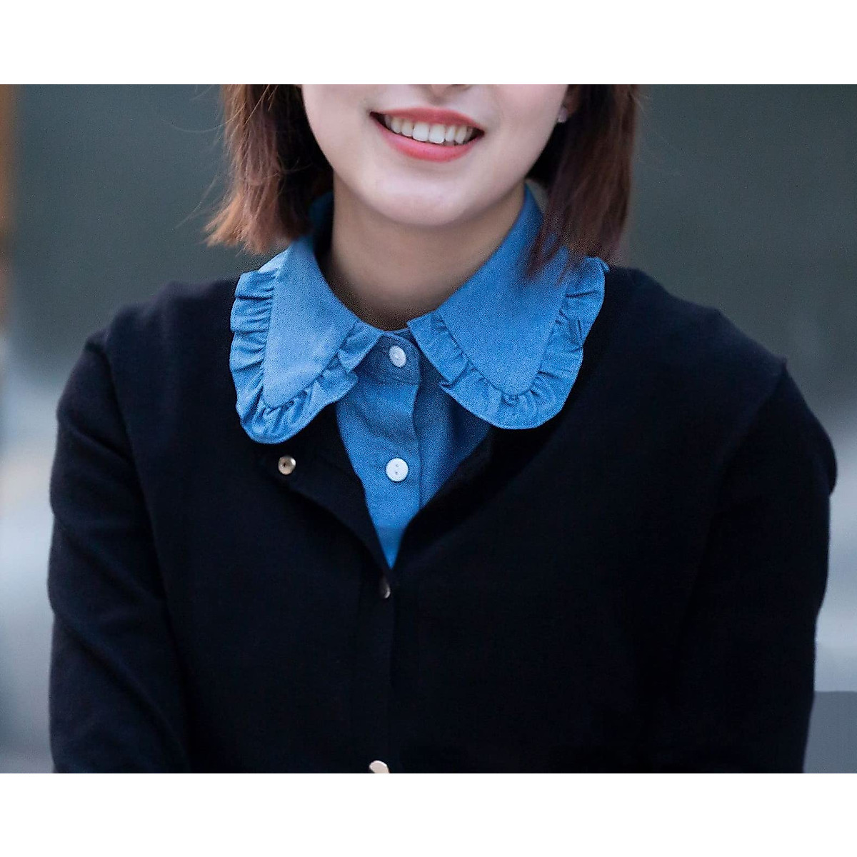 GUZOSJO Denim Detachable Collar Shirt,Dickey Half Blouse False Collar for Lady Girls