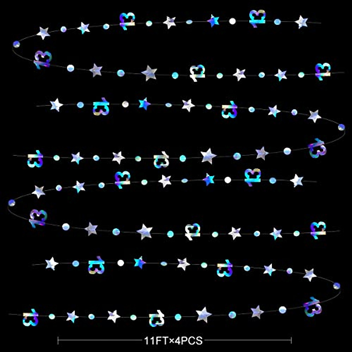 Iridescent 13th Birthday Decorations Number 13 Circle Dot Twinkle Star Garland Metallic Hanging Streamer Bunting Banner Backdrop Girls 13 Year Old Birthday Thirteen Official Teenager Party Supplies