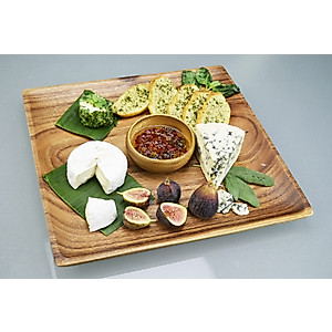 Pacific Merchants Acaciaware Acacia Wood Square Plate, Set of 4, 12" by .75". Sustainable, Hand Made, Large Square Tray For Charcuterie, Appetizers, Cheese, Sushi.