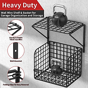 TomCare 3 Pack Garage Shelving Heavy Duty Garage Storage Shelves with Wire Baskets Laundry Room Shelves Wall Mounted Shelves with Hooks Tool Organizer for Shed Garden Kitchen Organization and Storage
