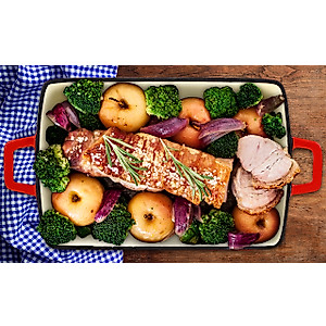 Eternal Living Enameled 13" Cast Iron Baking Pan Rectangular Lasagna Dish Large Roasting Pan Red