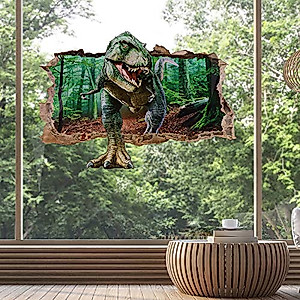 2 Sheets Dinosaur Wall Decals Dinosaur Forest Wall Stickers Self Adhesive 3D Smashed Wall Arts Removable Wall Mural Decals for Kids Nursery Bedroom Living Room (Jumping Dinosaurs)