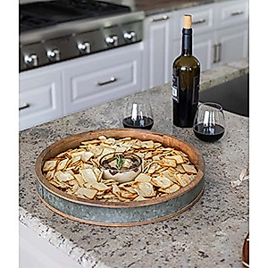 BIRDROCK HOME Wooden and Iron Chip and Dip Serving Tray- Glass Dip Bowl - Salsa Appetizer Serveware - Veggie, Shrimp, Guacamole, Cheese, Chips, or Pita Tray - Party Platter - Extra Large