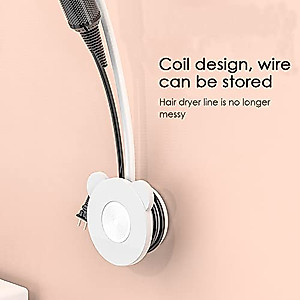 Adjustable Hands Free Hair Dryer Holder Stand - 360 Degree Rotation Blow Dryer Rack for Hair Drying, Universal Modern Wall Mounted Hair Dryer Bracket, White