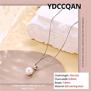 925 Sterling Silver Necklace for Women sterling silver chain with Single Pearl Pendant Necklace Snake Chains Design for Fashionable women High-end Gifts- Silver pearl necklace