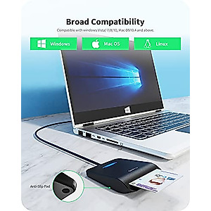 CAC Card Reader with LED Indicator, DOD Military Common Access, (5 feet Long Cable). Universal Compatibility, Compact PIV Smart Card Reader Compatible with Windows, Mac OS– Black AKERU [EAL-20]