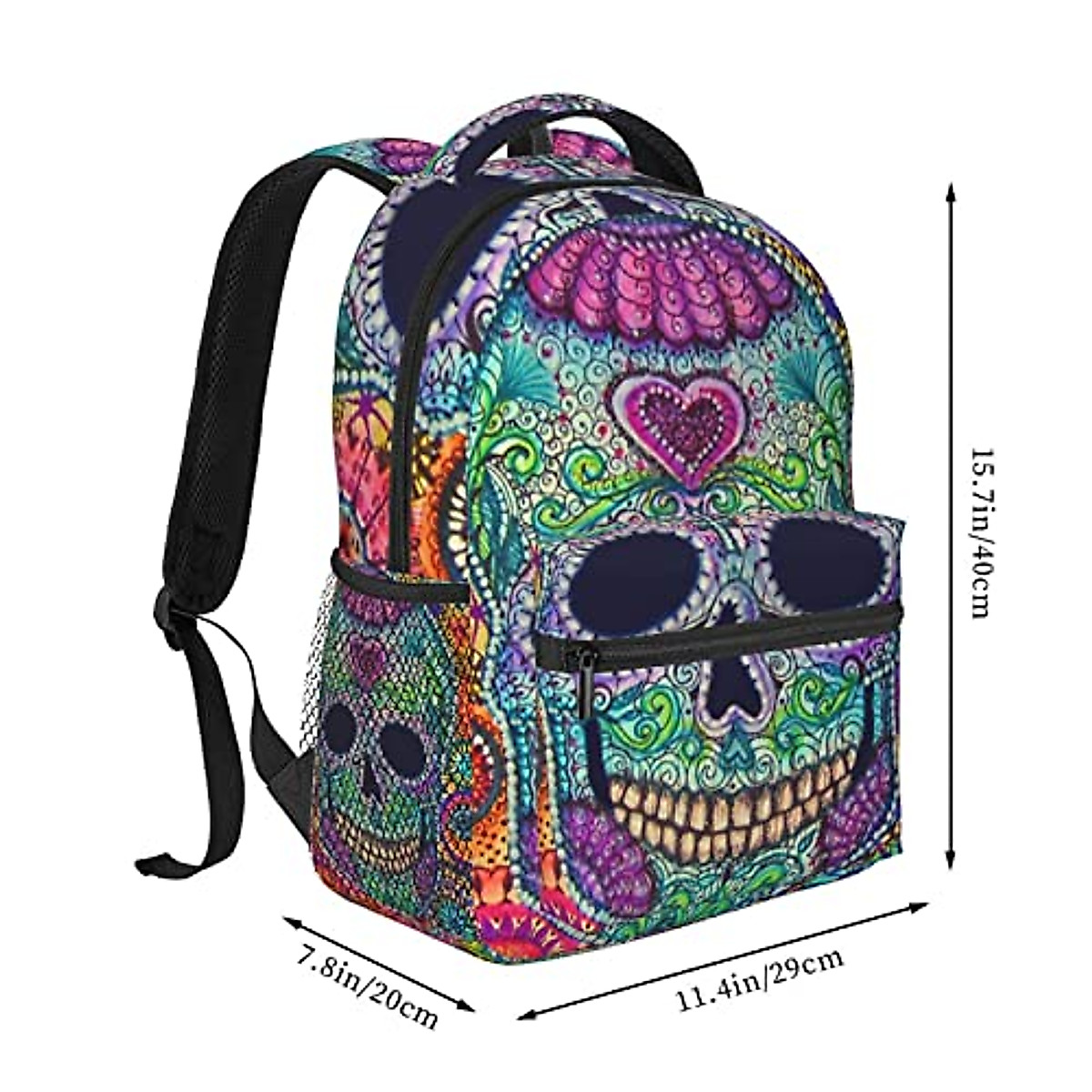 Big Capacity Rucksacks, Multi Color Flower Sugar Skull Art Anti-Theft Multipurpose Shoulder Bag, School Daypack Backpack, Travel and Sport Backpack Rucksack, Book Bag