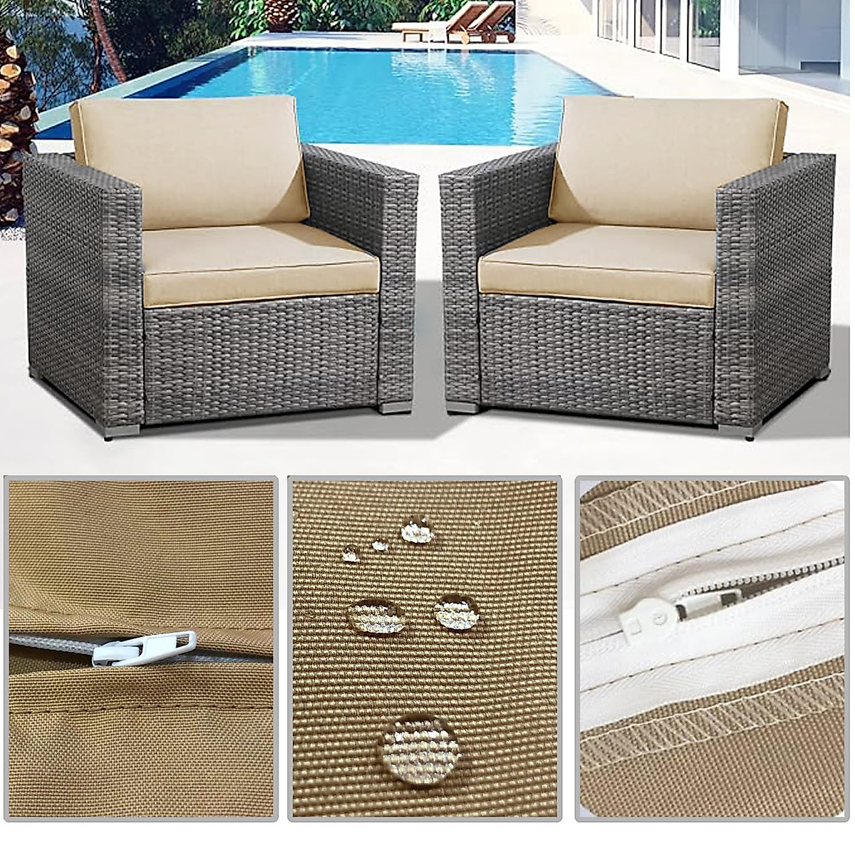 TECOSARA Patio Cushion Covers Replacement Outdoor Seat Cushions Cover for Patio Furniture, Deep Seat Bottom and Back Cushion Cover Set for Chair, Sofa and Couch, 2Packs, 28x28x6/28x17x6, Camel