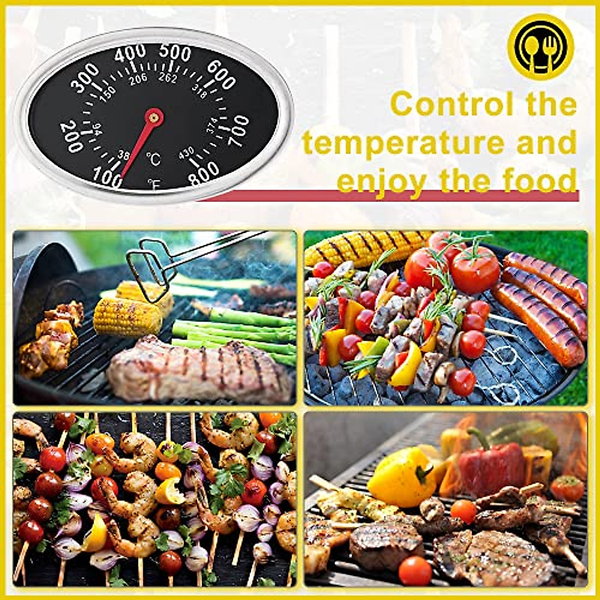 Mtsooning Grill Thermometer Replacement for Nexgrill Brinkmann Charmglow, 3 Inch BBQ Gauge Stainless Steel Heat Indicator, Oval Barbecue Temperature