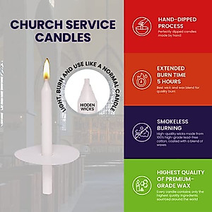 Exquizite 104 Church Candles with Drip Protectors - Hidden Wicks - Light and Burn as Usual - Vigil Candles, Memorial Candles, Congregational Candles, Christmas Eve Candles - 5" H X 1/2" D