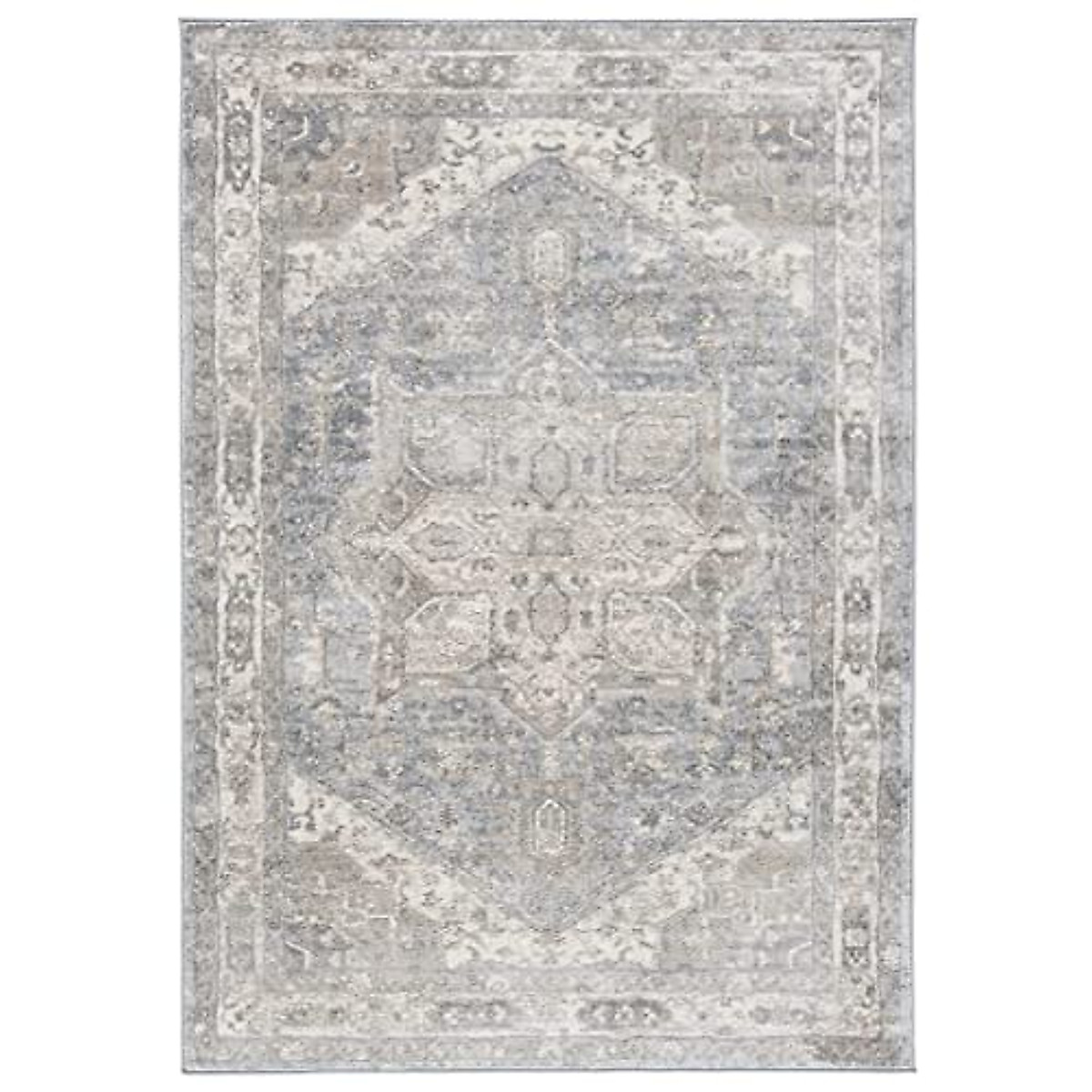 SAFAVIEH Brentwood Collection Area Rug - 9' x 12', Grey & Beige, Medallion Distressed Design, Non-Shedding & Easy Care, Ideal for High Traffic Areas in Living Room, Bedroom (BNT852F)