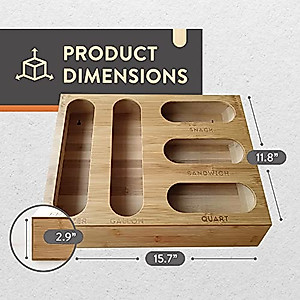 Catjo Bamboo Ziplock Bag Organizer for Drawer - 5 in 1 Food Storage Bag Organizer for Gallon, Quart, Sandwich and Snack - Small Variety Sized Plastic Ziplock Bag Container Organizer