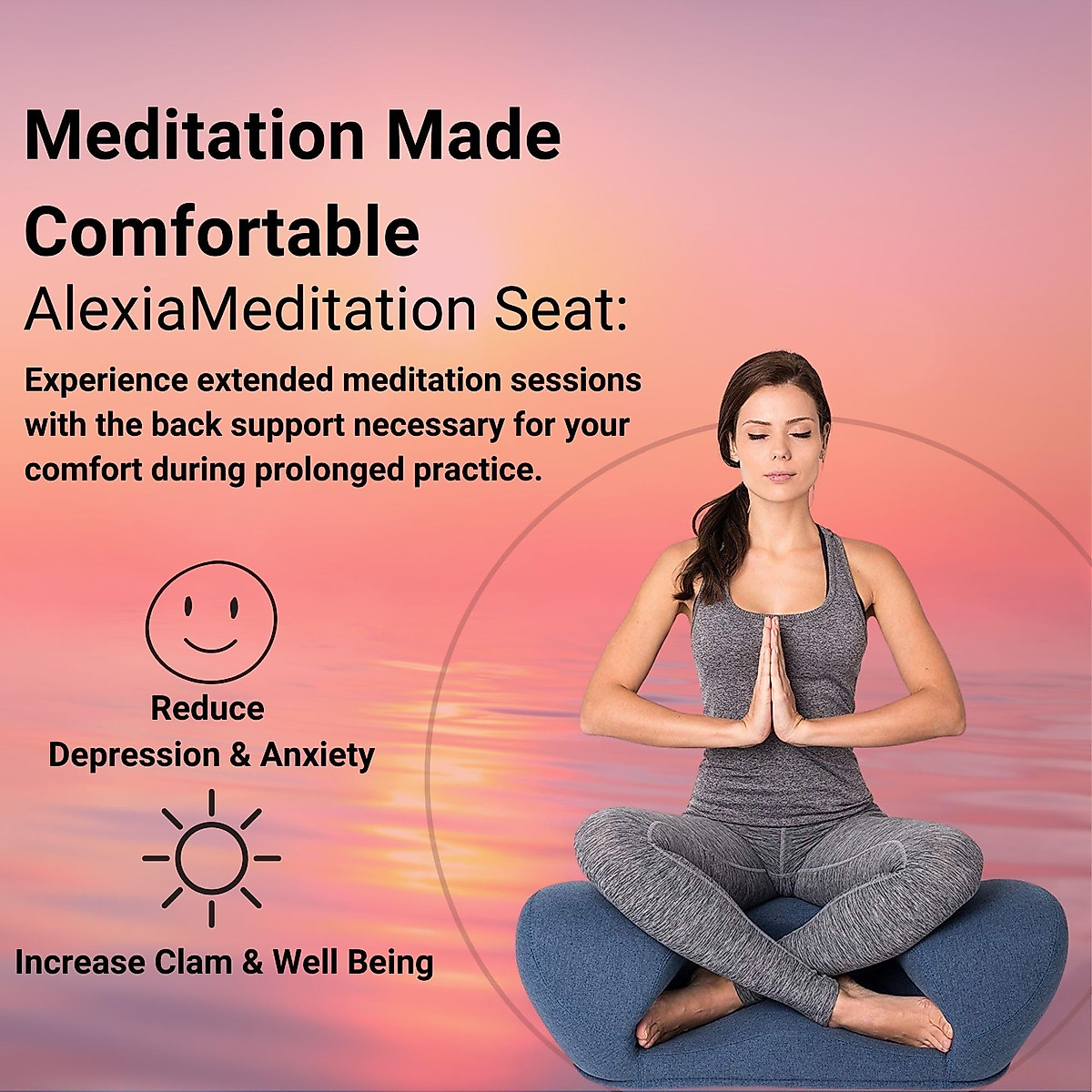Alexia Meditation Seat "Ergonomically Correct for The Human Physiology Zen Yoga Ergonomic Chair Foam Cushion Home or Office (Fabric, Blue Angel)