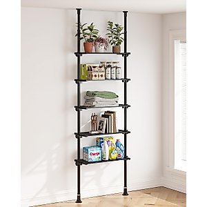 ALLZONE 5-Tier Metal Storage Shelves Organizer, Adjustable Width and Height, Shelving Units and Storage with Tension Mount, Versatile for Kitchen Shelves, Closet Shelves, Laundry Room Shelves, Black