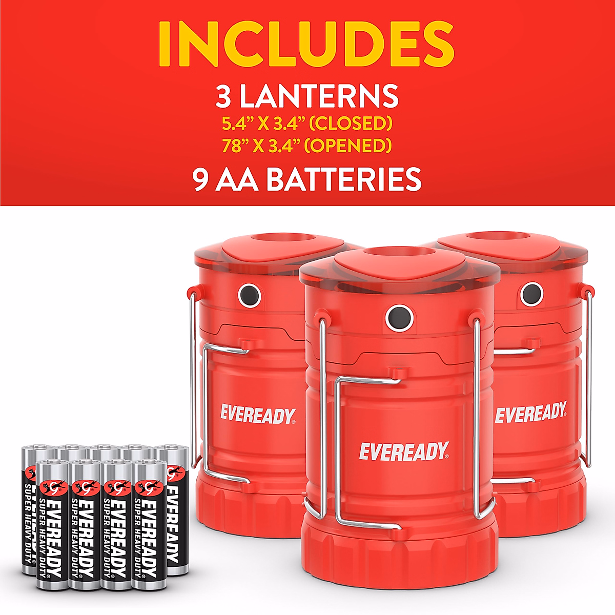 Eveready LED Camping Lantern 360 PRO (3-Pack), Super Bright Tent Lights, Rugged Water Resistant LED Lanterns, 100 Hour Run-time (Batteries Included)