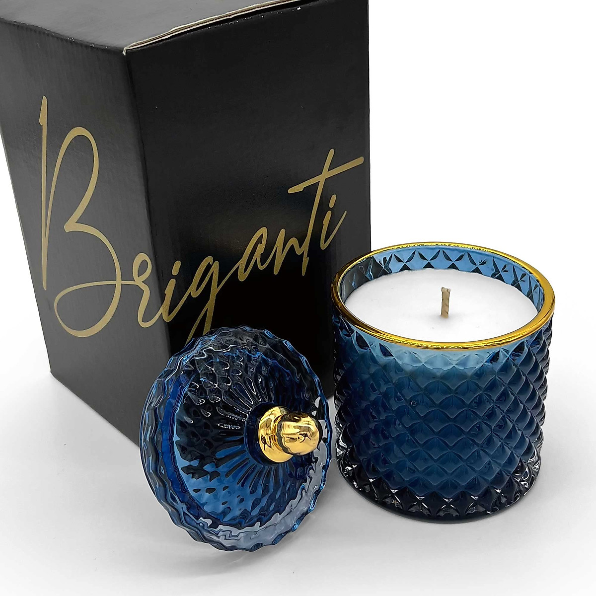 BRIGANTI Luxury Scented Candle, Natural Soy Wax Candles in Royal Blue Glass Jar, Decorative Blue Candle Holder for Home, Bath and Kitchen - Strong Bakery Aroma Blueberry, Vanilla, and Graham Cracker