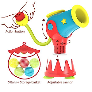 Yookidoo Toddler Kids Bath Toys (Ages 4-8) - Water Cannon Ball Blaster - Suction Cups to Any Bath Tub or Shower - Includes 5 Balls & Hoop to Shoot Through - Turn Bath Time into Endless Fun for Kids!