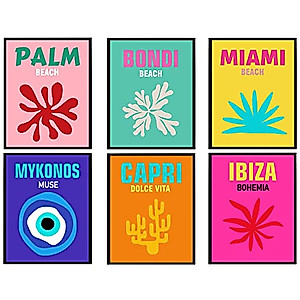Maxee Preppy Beach Room Decor Aesthetic Wall Decor Preppy Paintings for Bedroom Wall Art College Dorm Room Decor Preppy Pictures for Wall Posters (8x10 Inch,Set of 6, UNFRAMED)