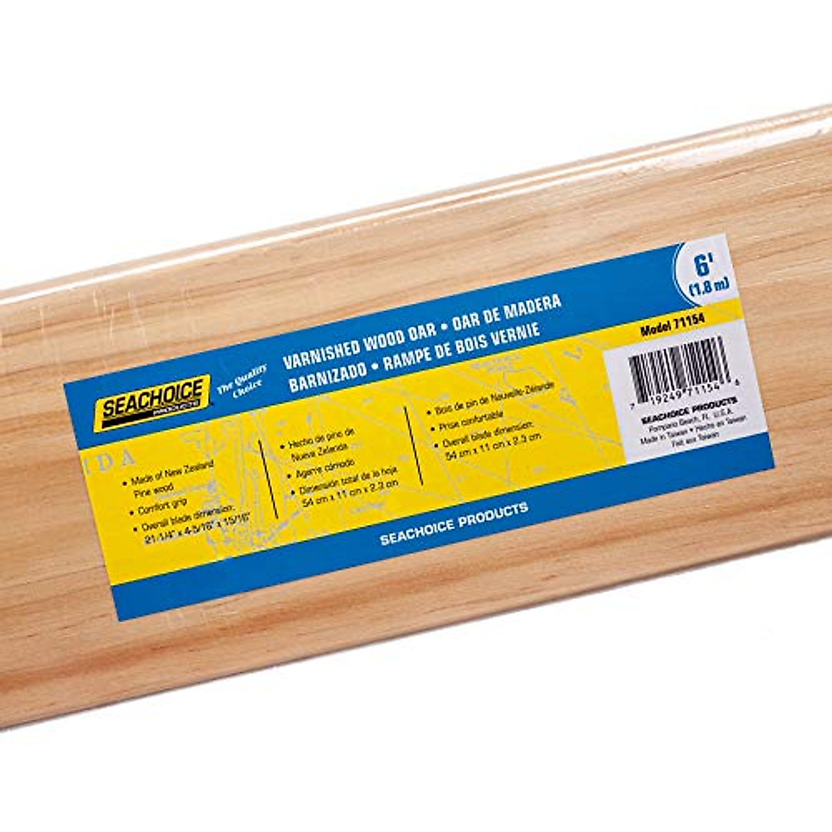 Seachoice 6 Ft. Wood Oar, New Zealand Pine Construction, 21-1/4 in. X 4-5/16 in. Blade, Comfort Grip, Clear Finish