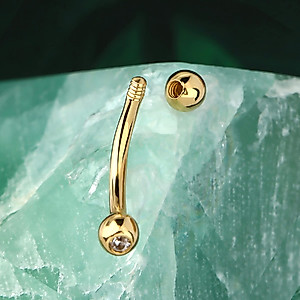COCHARM 14K Yellow Gold Eyebrow Rings 16g Real Gold Eyebrow Piercing 8mm Solid Gold Eyebrow Barbell 16g Cute Yellow Gold Rook Earrings 14K Gold Rook Barbell