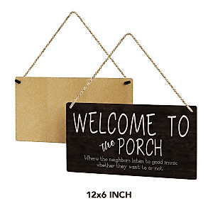 SENJIAN Rustic Porch Wood Decor Sign, Welcome to the Porch Printed Wood Sign Wall Art, Hanging Door Sign, Decorative Wood Sign Home Decor 12" x 6"