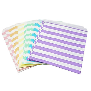 Food Safe Biodegradable Paper Candy Favor & Treat Bags For All Parties - 48 Count Assorted, 7x5 Size - By Chloe Elizabeth (Rainbow Pastel Mix)