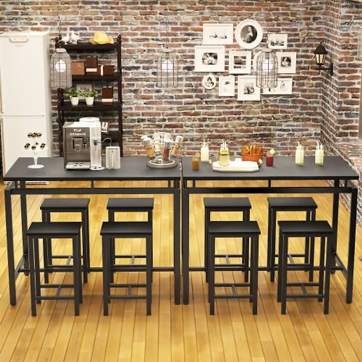 AWQM 5 Pieces Dining Table Set for 4,Black Bar Table Set with 4 Bar Stools Counter Height Bar Table and Chairs Set Wood Pub Table Set Breakfast Table for Kitchen,Small Spcace