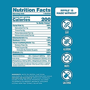 Ripple Vegan Protein Shake | Chocolate | 20g Nutritious Plant Based Pea Protein | Shelf Stable | No GMOs, Soy, Nut, Gluten, Lactose | 12 Oz, 12 Pack