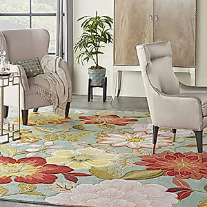 Nourison Fantasy Aqua 8' x 10'6" Area-Rug, Modern, Floral, Bed Room, Living Room, Dining Room, Kitchen, Easy washing, Non Shedding, (8' x 11')