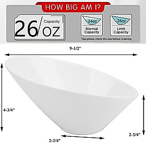 Yesland 2 Pack Porcelain Angled Serving Bowls - 26 Oz White Salad Bowls - Ceramic Pasta Bowls for Cereal, Soup, Salad, Rice, Prep