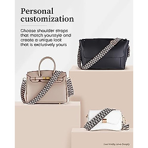 Vividora Purse Strap Replacement Crossbody, 1.5"/2" Wide Golden Buckle Adjustable Shoulder Strap, Boho Canvas Handbag Strap Bag Strap for Women Black and White Folding Line