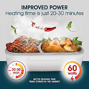 Travelisimo Electric Lunch Box 3 in 1 60W, Heated Lunch Boxes for Adults for Car, Truck, Home and Work 12V 24V & 110V, Loncheras Electricas para Calentar Almuerzo