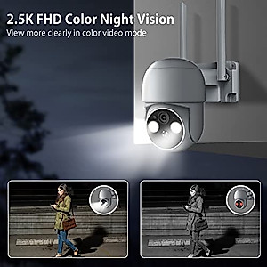 WOOLINK 2PCS 4MP Solar Security Camera Wireless Outdoor, 2.5K Solar/Battery Powered Camera for Home Security, Pan/Tilt 2.4GHz WiFi Camera with PIR, 2-Way Audio, Cloud/SD, Color Night Vision