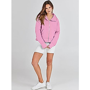 ANRABESS Women's Zip Up Cropped Hoodie Oversized Fall Sweatshirts Y2k Jacket Workout Crop Tops Rib Knitted Casual Long Sleeve Shirts Comfy Clothes A1015fense-M Pink