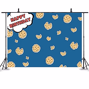 Blue Cookie Backdrop Happy 1st Birthday Party Photography Background Cookie Theme Birthday Party Backdrop Banner Newborn Baby Shower Decoration Party Background Photo Studios Props Banner 7x5FT