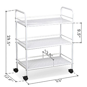 Yaheetech 3 Tier Salon Trolley Cart, Tray and Metal Frame for Salon Spa Medical Office Treatmen, Rolling Service Cart with 3 Shelf, 4 Mobile Casters Base, SPA Tool Holder,White