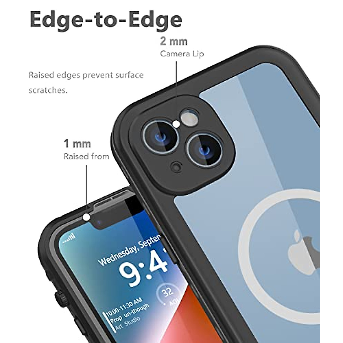 Dewfoam Waterproof iPhone 14 Plus Case - Shockproof, Dustproof, Built-in Screen Protector, Magnetic Ring, 6.7" (Black)