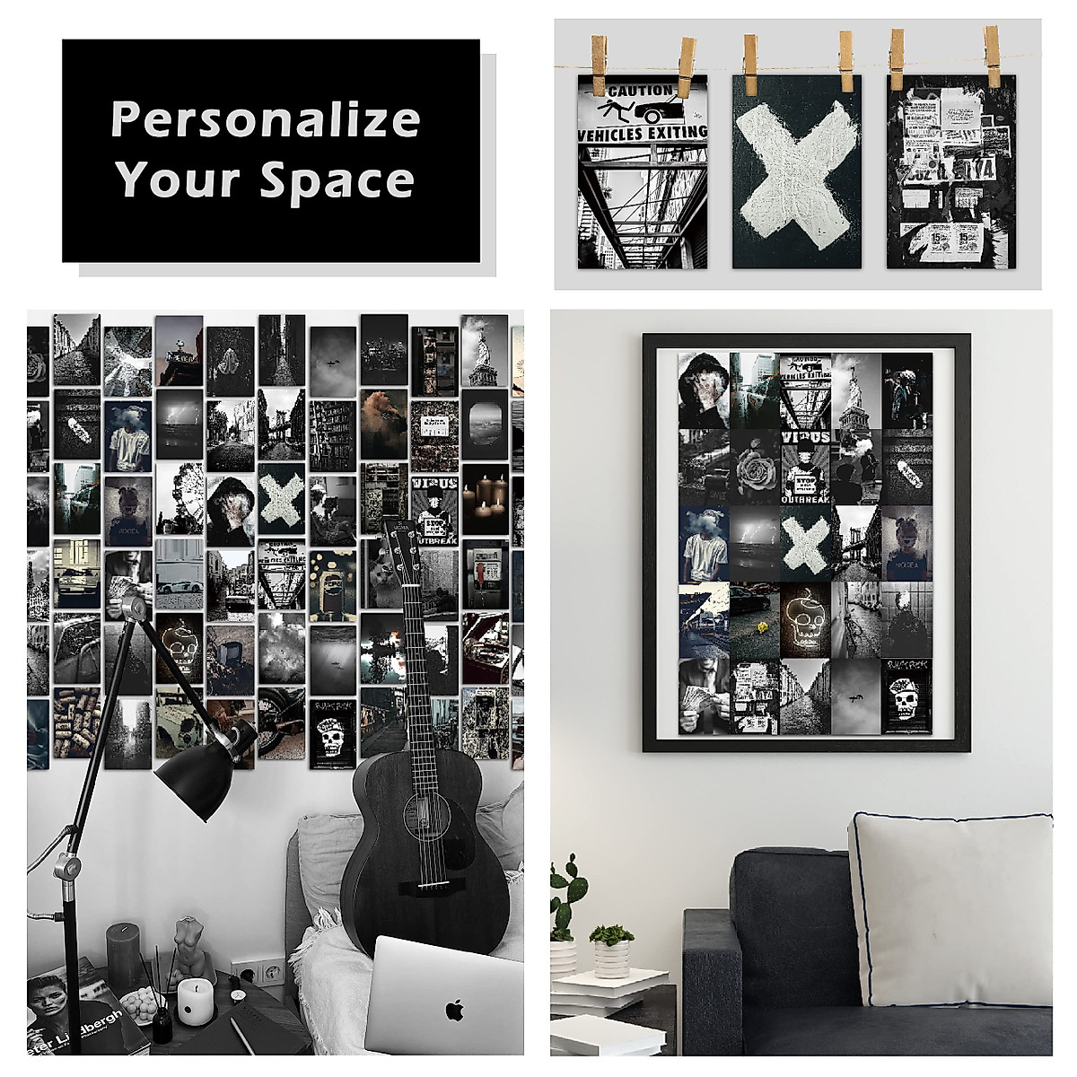 Photo Collage Kit Gloomy for Wall, 100 Pictures Black and White Aesthetic Posters for Wall Decor | Dark Academia Retro Decor for Bar
